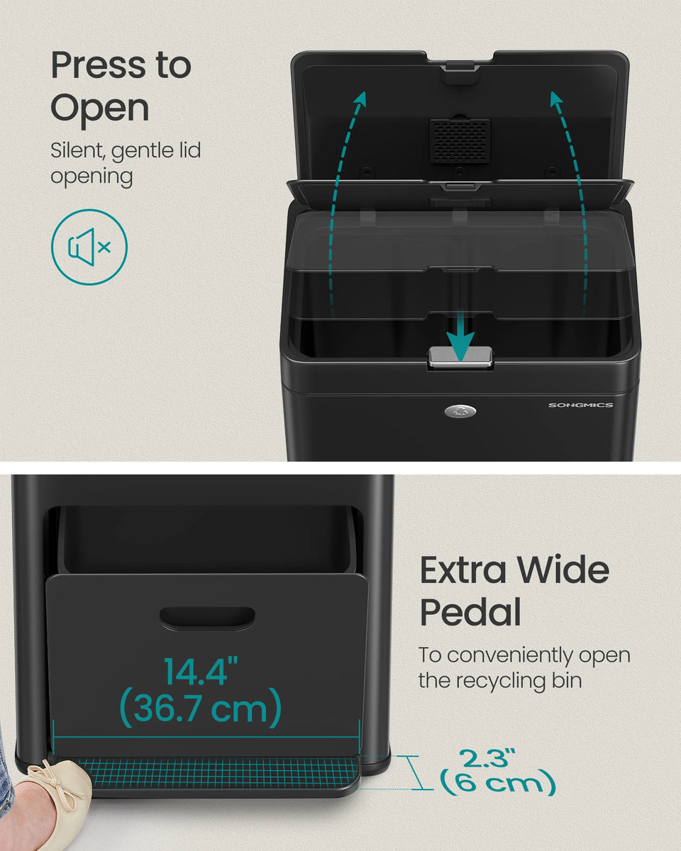 SONGMICS Vertical 3-Compartment Kitchen Bin – Smart Waste Management i ...